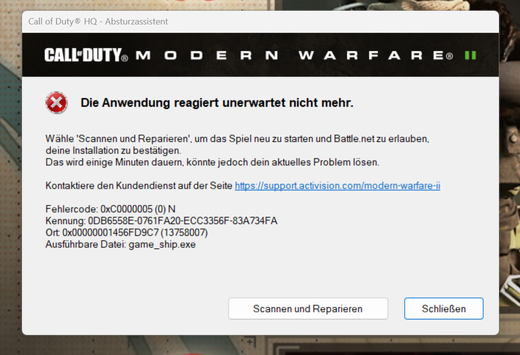 CoD:Modern Warfare 2 - Fehlercode 0xC0000005 (0) N nach Update Probleme | ComputerBase Forum