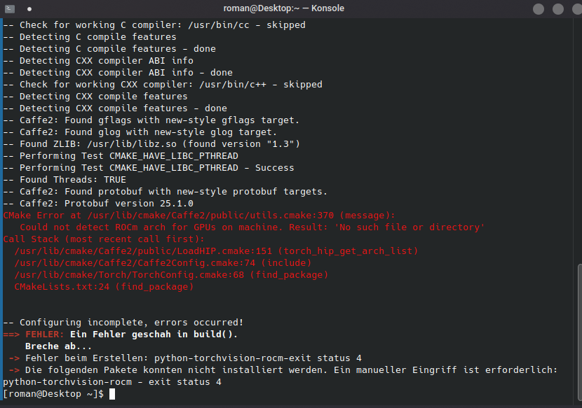 Update von python-torchvision-rocm nicht möglich | ComputerBase Forum